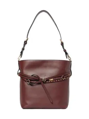 Pinko Studded Leather Shoulder Bag - Wine