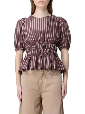 Pinko Striped Puff Sleeve Peplum Top - Brown