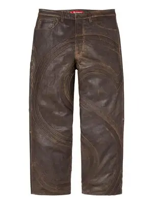 Supreme S Logo Leather Baggy 5-pocket Jean - Brown