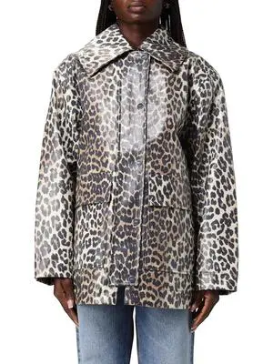 GANNI Ganni Animal Print Waxed Cotton Canvas Jacket