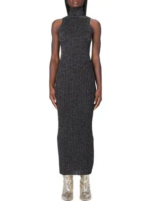 Moschino Ribbed High Neck Metallic Maxi Dress - Black