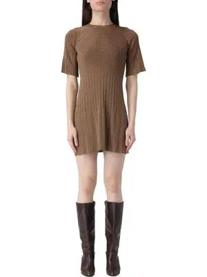 TWINSET Ribbed Lurex Knit Mini Dress - Sand