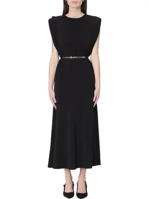 Pinko Midi Dress With Chain Belt And Tie Detail - Black