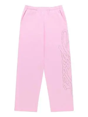 SP5DER Rhinestone Script Wide-Leg Sweatpants Pink