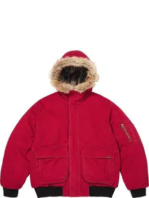 Supreme Reversible Faux Fur Hooded Work Jacket - Red