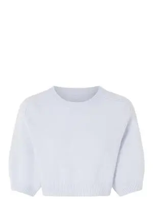 Khaite Lorelai Cropped Wool And Cashmere-blend Sweater - Blue