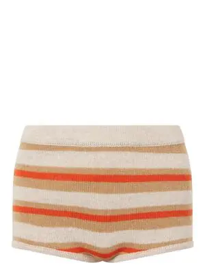 THE ELDER STATESMAN Hallie Striped Cashmere Shorts - Orange