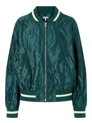 Loewe Anagram Crinkled Satin-twill Bomber Jacket - Green