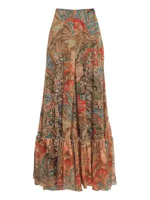 Etro Printed Maxi Silk Skirt - Red
