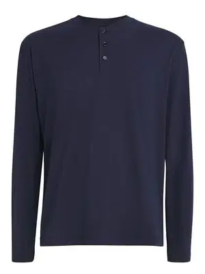 Falke Cotton-blend Henley Top - Navy