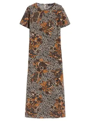Max Mara Silk Crepe De Chine Floral Print Midi Dress - Blue