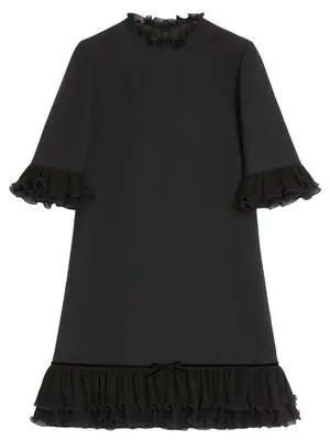 VALENTINO Crepe Couture Short Dress With Pleated Ruffles