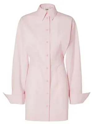 Fendi Embroidered Cotton Poplin Shirt Dress - Pink