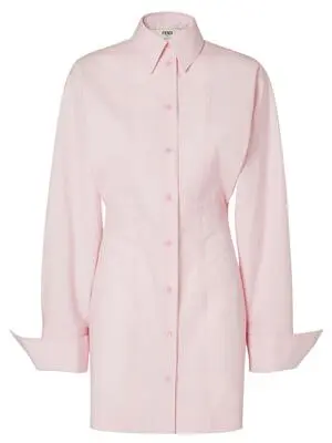 Fendi Embroidered Cotton Poplin Shirt Dress Pink