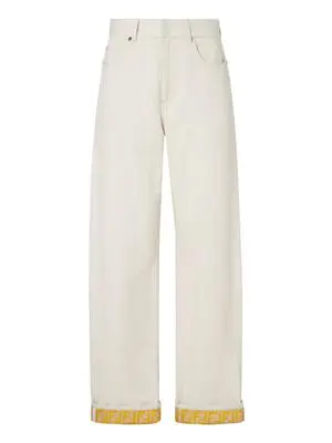 Fendi High-Waisted Wide-Leg Jeans Beige