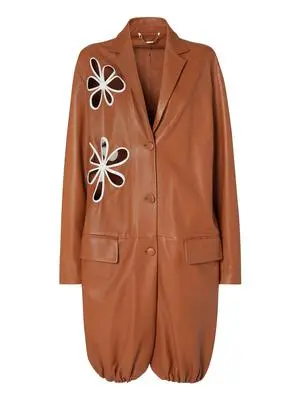 Fendi Tailored Nappa Leather Overcoat With Ajour Motif - Brown