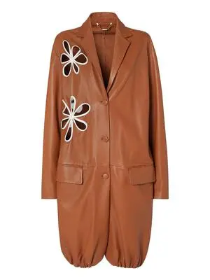 Fendi Tailored Nappa Leather Overcoat With Fendi Ajour Motif Brown