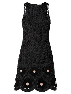 Fendi Macramé Knit Halterneck Mini Dress - Black