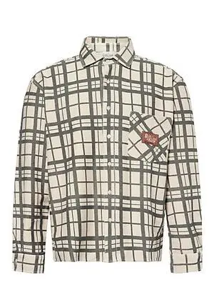 BRAIN DEAD Plaid-pattern Logo-embroidered French-terry Shirt - Sand