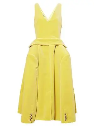 JW Anderson Structured V-neck Cotton-velour Midi Dress - Soft Lemon