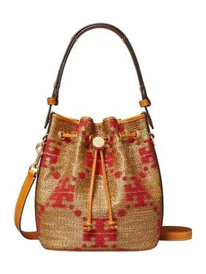 Tory Burch T Monogram Straw Bucket Bag - Natural