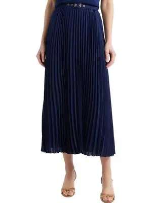 ANNE KLEIN Belted Pleated Midi Skirt