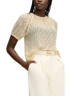 Sam Edelman Semisheer Stretch Lace Top - Almond