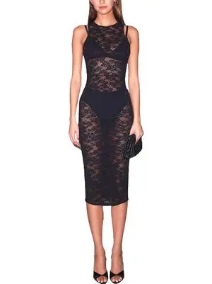 FLEUR DU MAL Fleur Du Mal Le Stretch Lace Racer Tank Dress Black