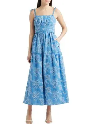 Julia Jordan Cotton Blend Eyelet Midi Sundress - Blue Multi
