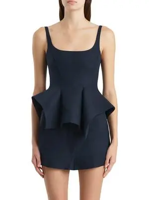 Khaite Loa Linen Peplum Top - Dark Navy