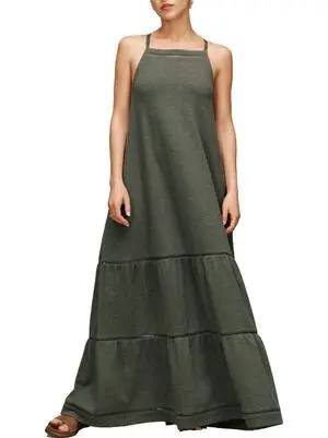 UGG Sleeveless Maxi Dress With Ladder Stitch Detail - Green Grey