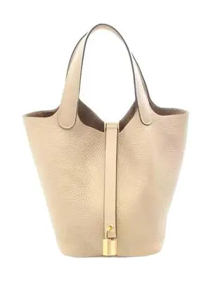 Hermès 2025 Leather Lock Handbag Neutrals
