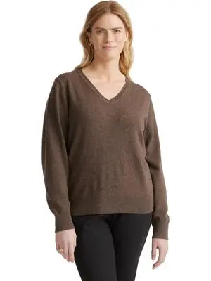Quince Mongolian Cashmere V-neck Sweater - Brown