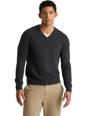 Quince Mongolian Cashmere V-neck Sweater - Charcoal
