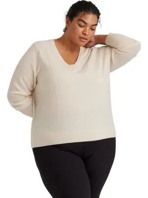 Quince Mongolian Cashmere V-neck Sweater - Ivory