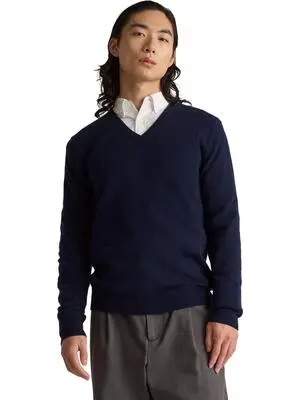 Quince Mongolian Cashmere V-neck Sweater - True Navy