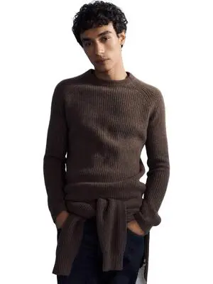 Quince Mongolian Cashmere Fisherman Crewneck Sweater Brown