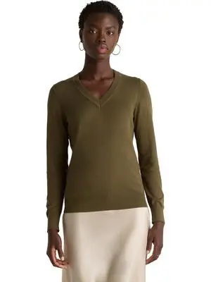 Quince Lightweight Cotton Cashmere V-neck Sweater - Olive