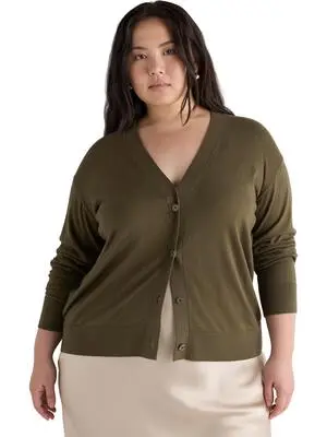 Quince Cotton Cashmere Cardigan Sweater - Olive