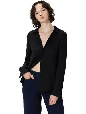 Quince 100% Washable Silk Stretch Notch Collar Blouse Black