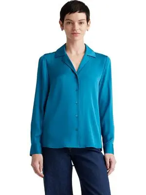 Quince 100% Washable Silk Stretch Notch Collar Blouse Celestial