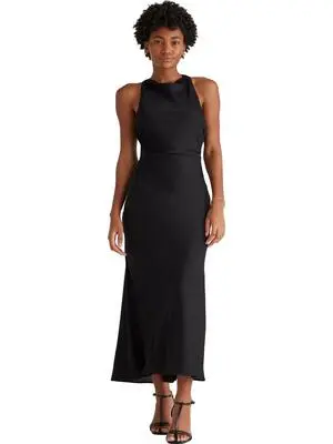 Quince Washable Stretch Silk High Neck Midi Dress Black