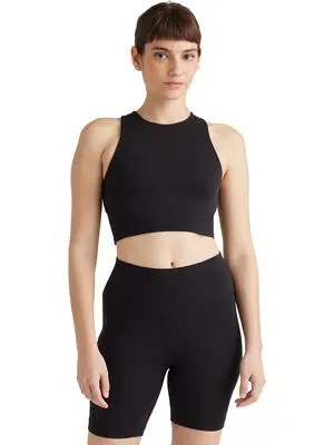 Quince Ultra-Form High-Neck Cropped Tank Top Black