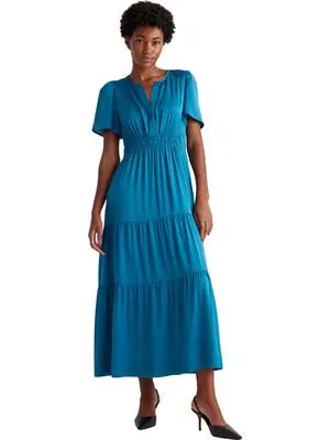Quince Quince Washable Stretch Silk Tiered Maxi Dress Celestial