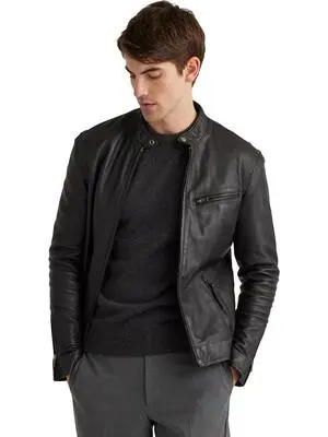 Quince Café Racer Leather Jacket Black