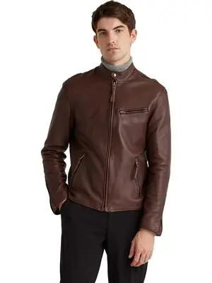 Quince Café Racer Leather Jacket Brown