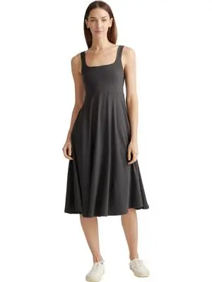 Quince Flowknit Breeze Fit & Flare Midi Dress - Black