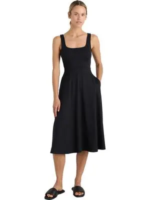 Quince Flowknit Breeze Fit & Flare Midi Dress True Black