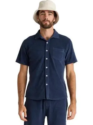 Quince Men's Terry Towel Button Down Polo Deep Navy