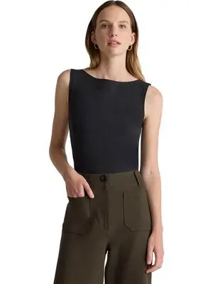 Quince Stretch Cotton Jersey Boat Neck Tank Top - Black